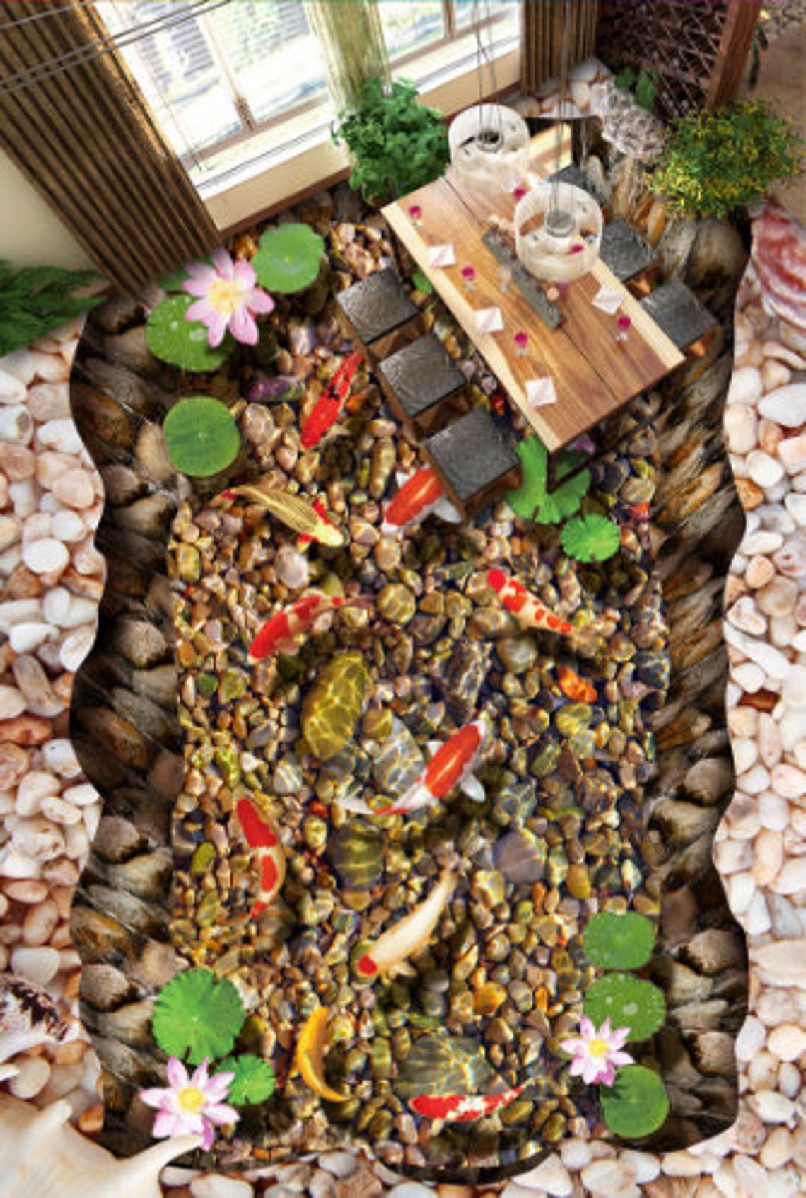3D Stone Fish Pond 1021 Floor Wallpaper Murals Self-adhesive - Etsy