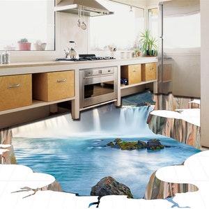 3D Waterfall Stone 1367 Floor Wallpaper Murals Self-adhesive Removable ...
