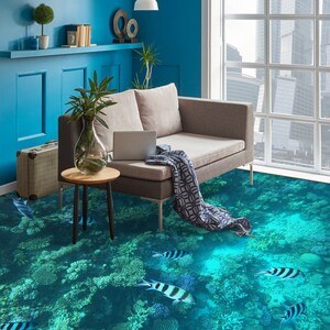 3D Blue Striped Fish 7858 Floor Wallpaper Murals Self-adhesive ...