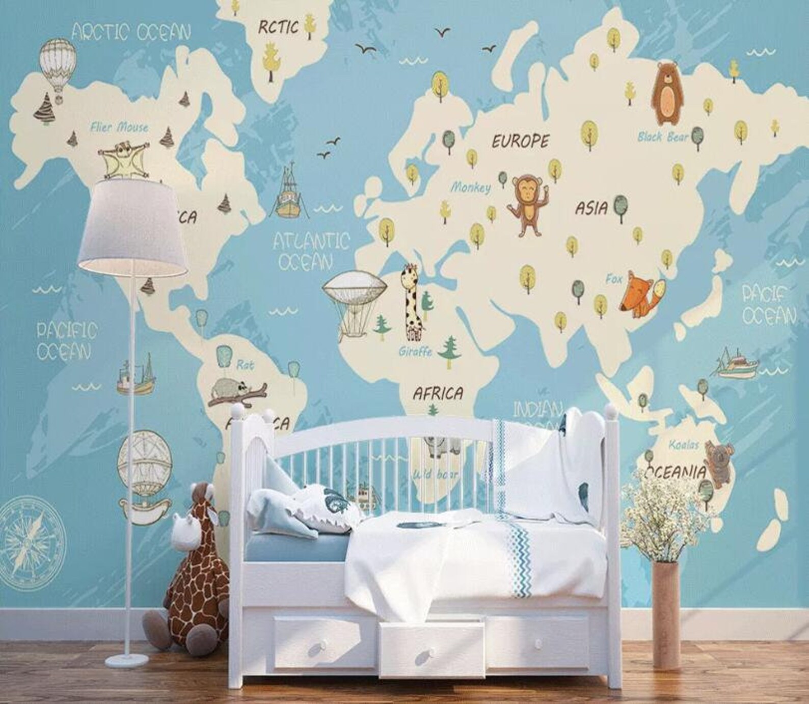 Monkey World Map WC356 Wallpaper Mural Self Adhesive Peel and - Etsy