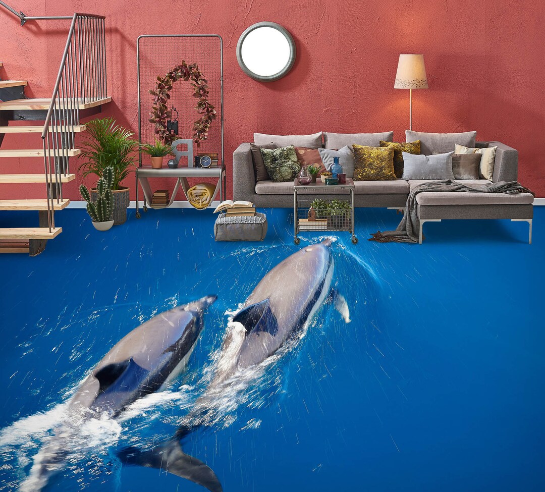3D Sea Dolphins 3574 Floor Wallpaper Murals Self-adhesive Removable ...