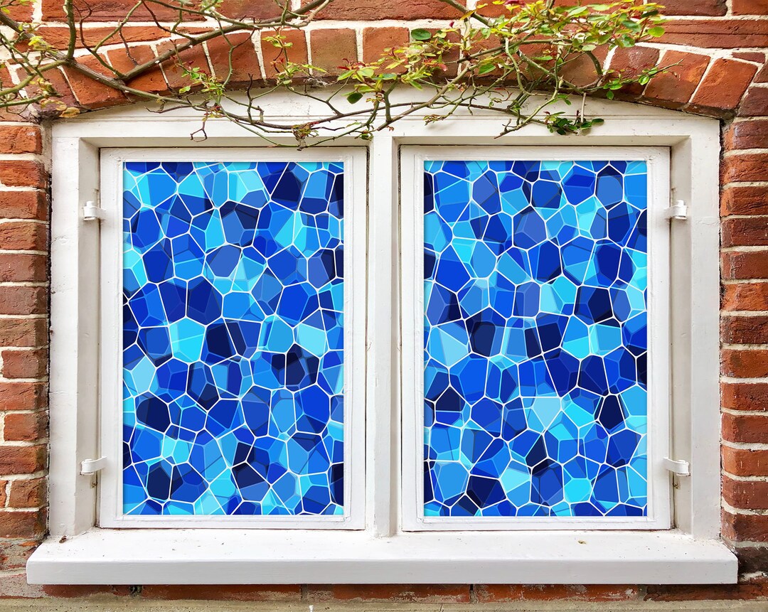 3D Static Blue Art W2228 Window Film Print Sticker Cling Stained Glass ...
