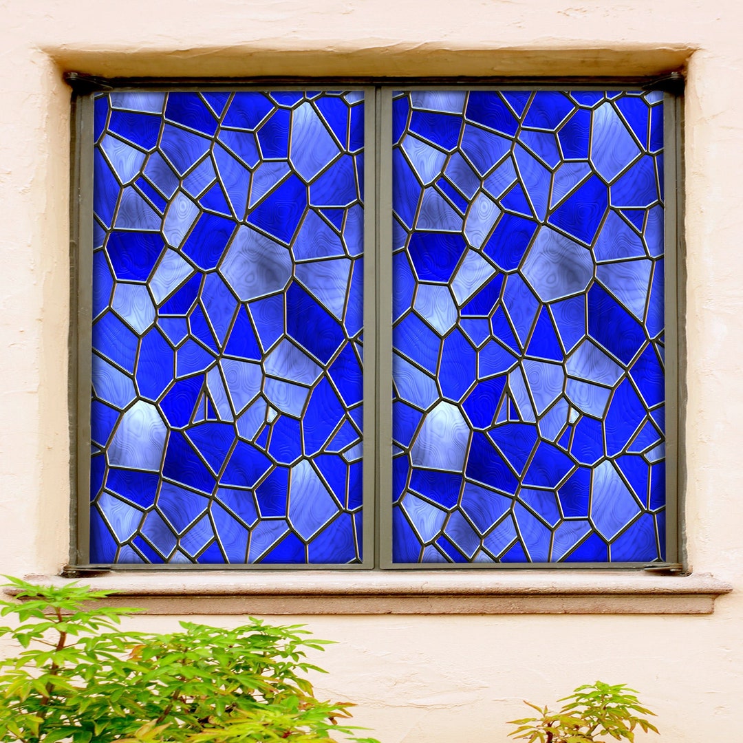 3D Dark Blue Fragments W1090 Window Film Print Sticker Cling Stained ...