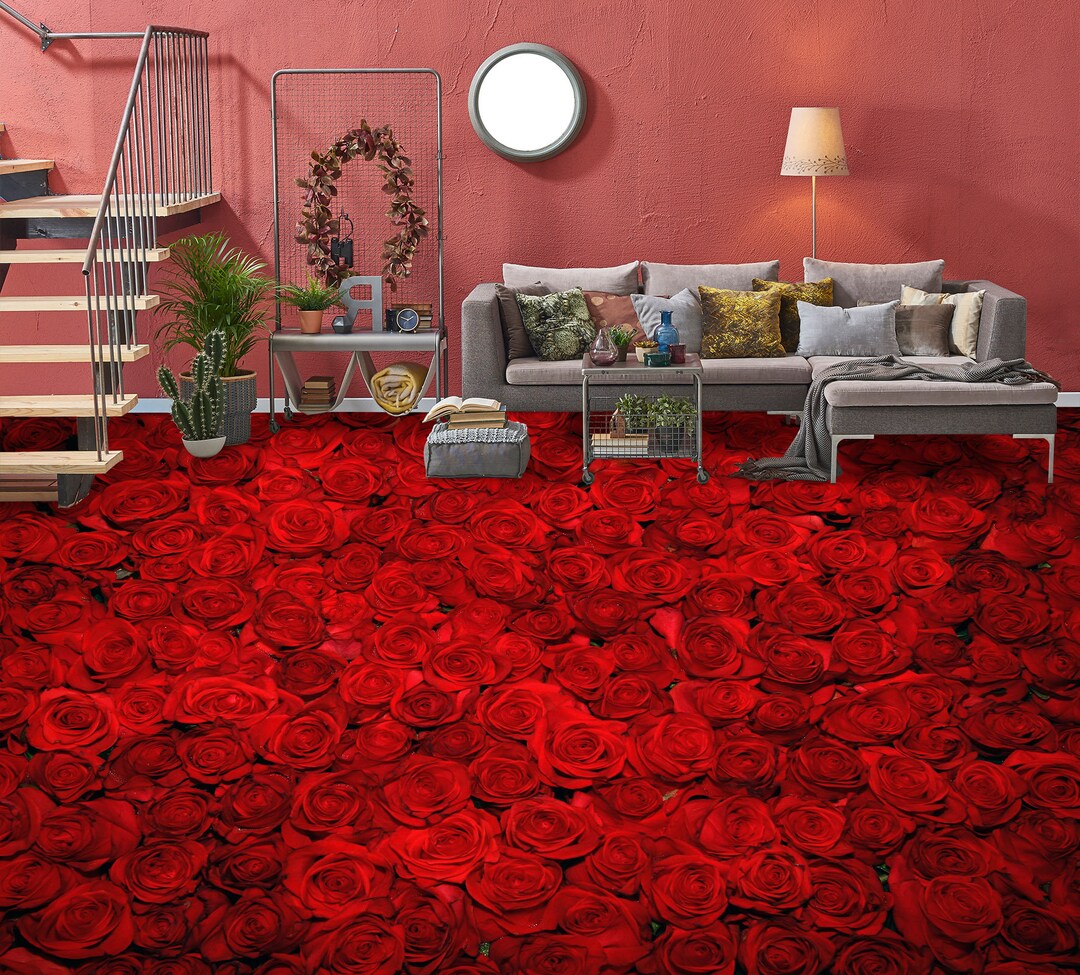 3D Romantic Rose 1801 Floor Wallpaper Murals Self-adhesive Removable ...