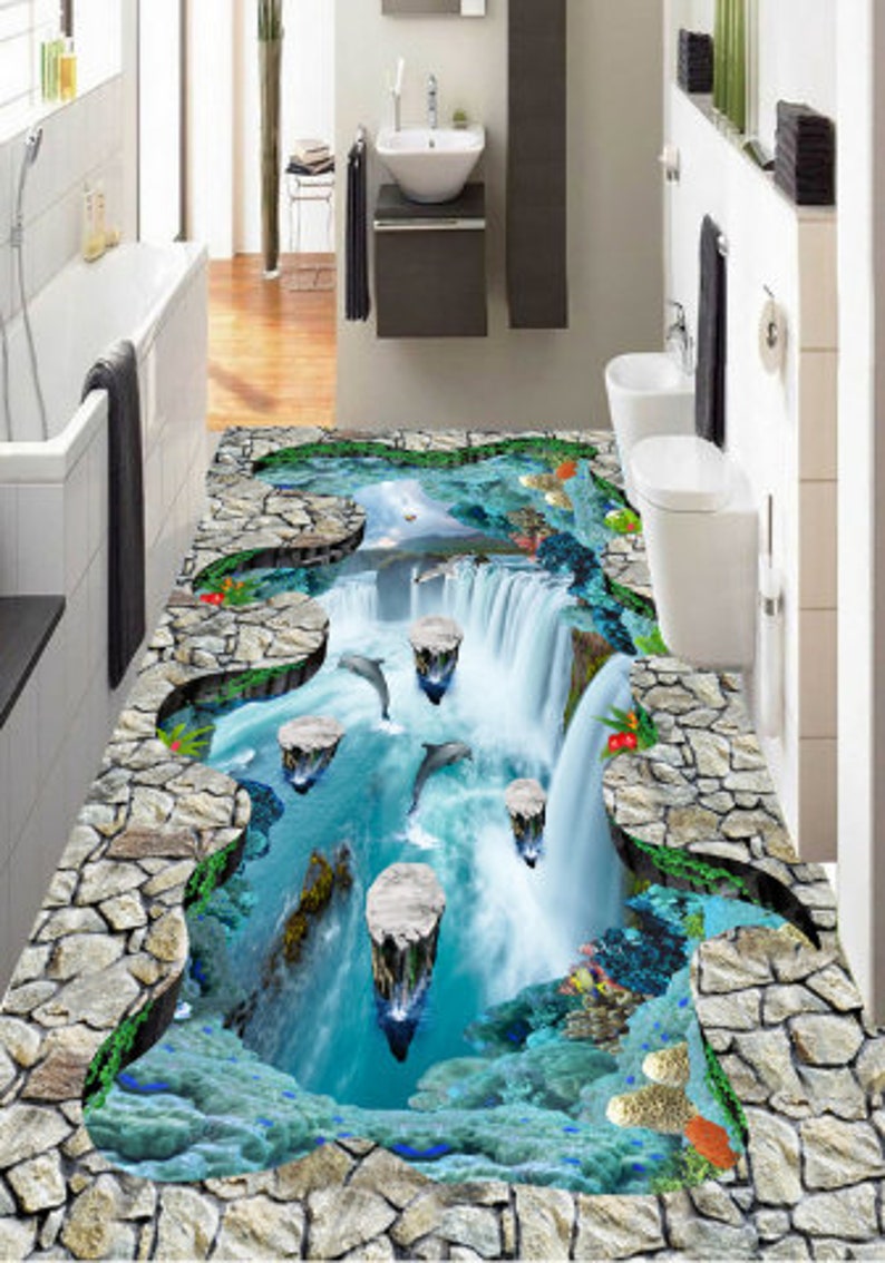 3D Waterfall Island 1213 Floor Wallpaper Murals Self-adhesive - Etsy