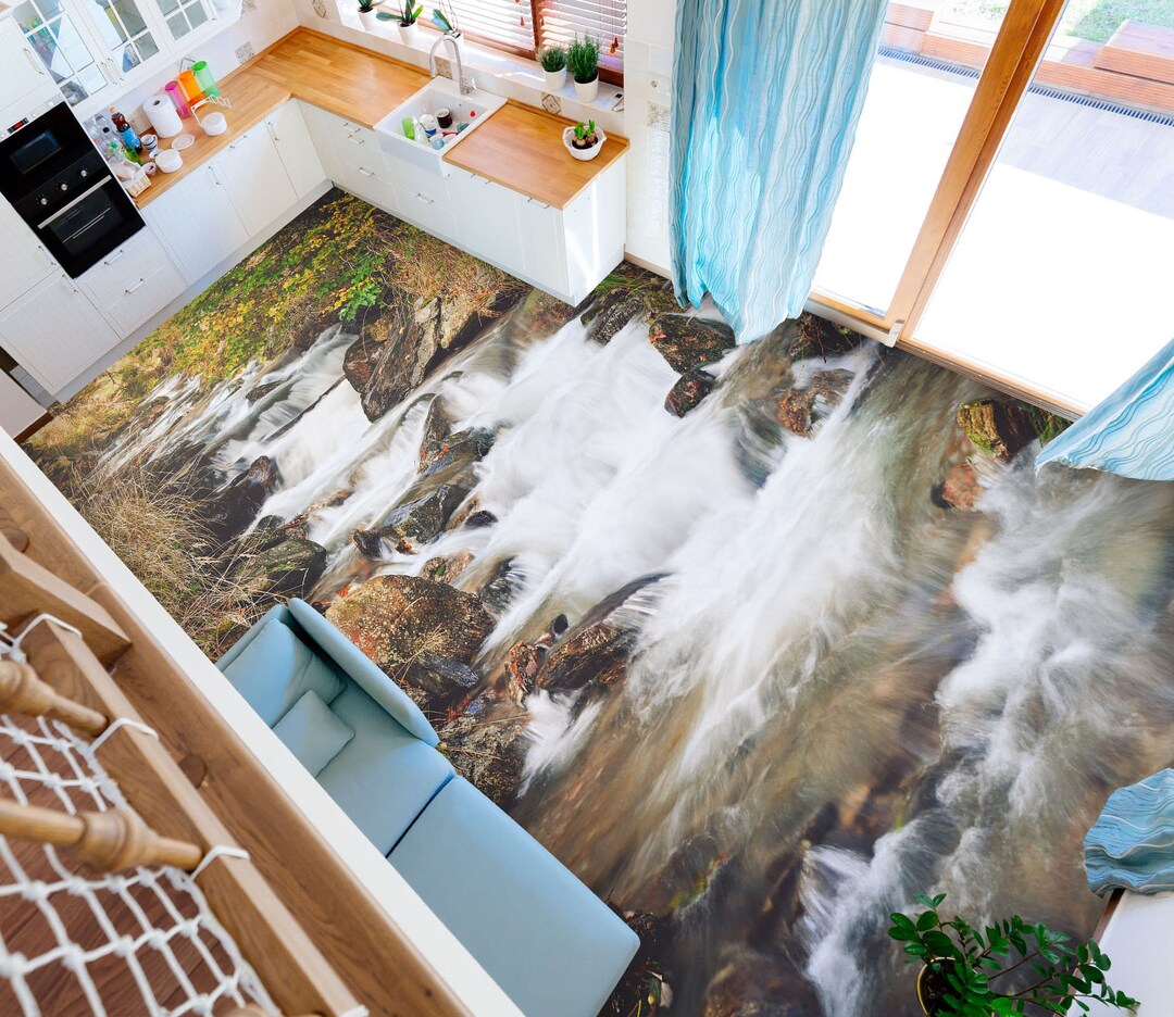 3D White Creek 2309 Floor Wallpaper Murals Self-adhesive Removable ...