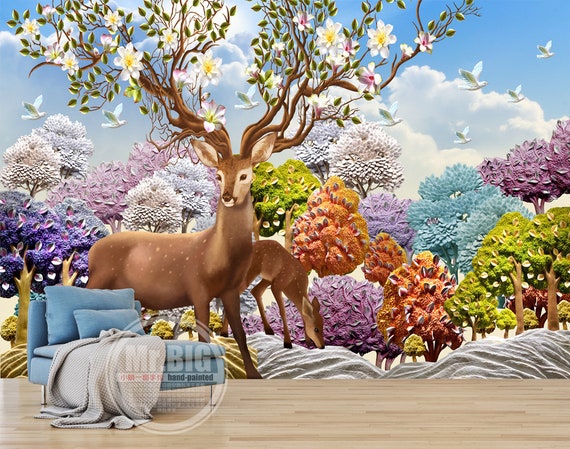 Color Tree Fawn WG874 Wallpaper Mural Self Adhesive Peel and | Etsy