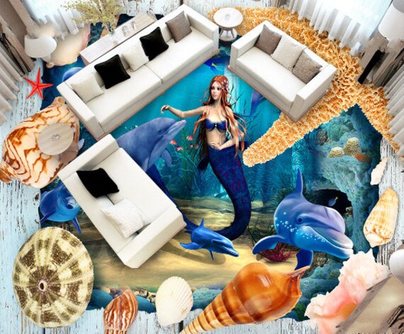 3D Mermaid Dolphin 0324 Floor Wallpaper Murals Self-adhesive - Etsy