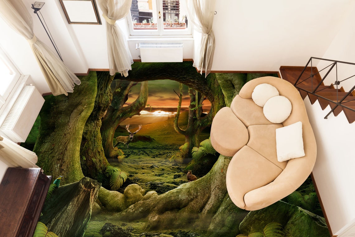 3D Mysterious Tree Hole 9075 Floor Wallpaper Murals | Etsy