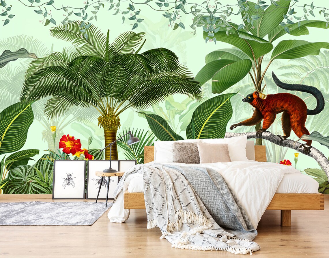 123"x87"(312x219cm) Red Monkey Tree 241 Wallpaper Mural Self Adhesive ...