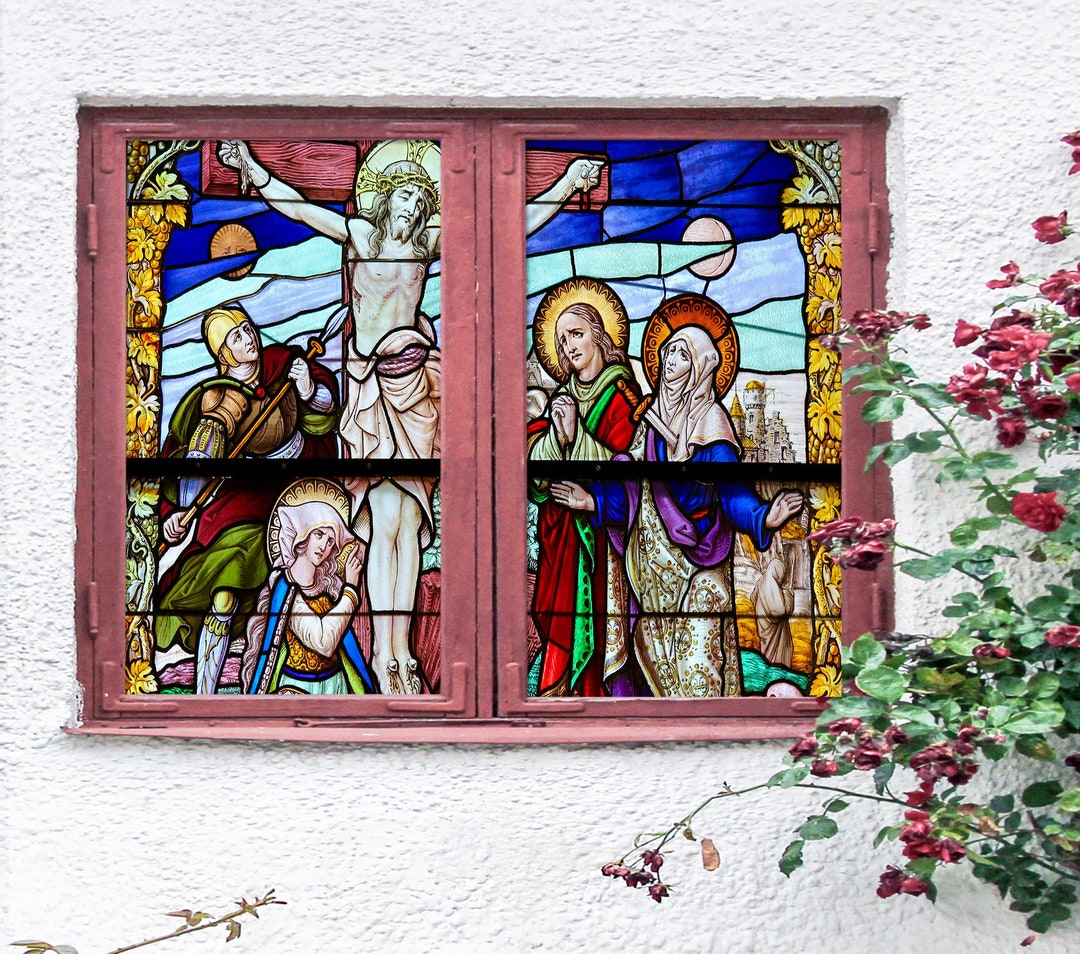 3D Cross Priest W2637 Window Film Print Sticker Cling Stained Glass ...