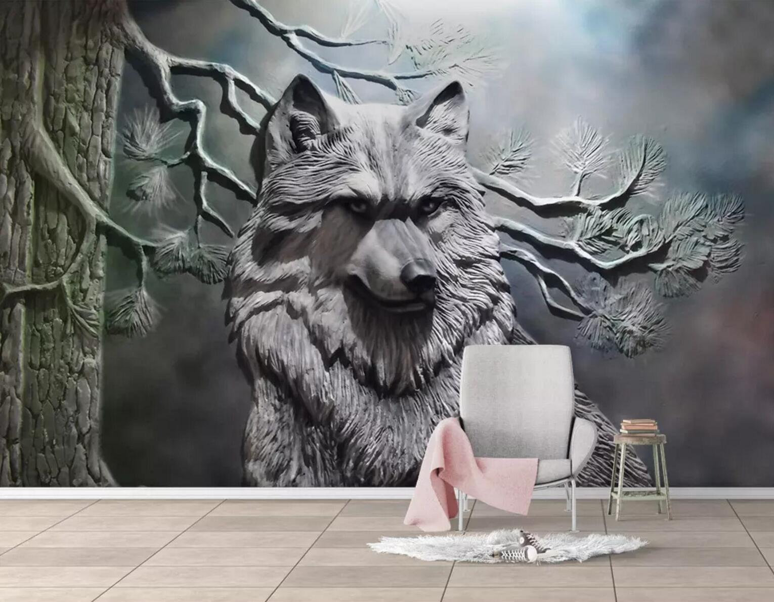 Statue Wolf 2599 Wallpaper Mural Self Adhesive Peel and Stick | Etsy