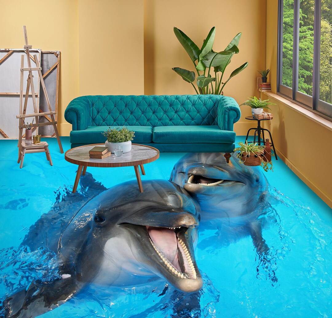 3D Happy Dolphin 6951 Floor Wallpaper Murals Self-adhesive Removable ...