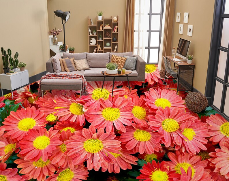3D Pink Daisy 4108 Floor Wallpaper Murals Self-adhesive Removable ...