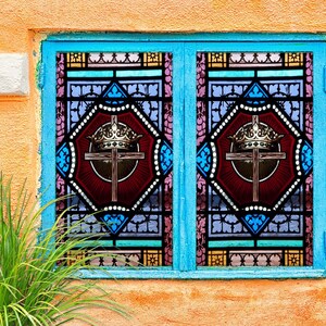 3D Crown Honor W6331 Window Film Print Sticker Cling Stained Glass Xmas ...