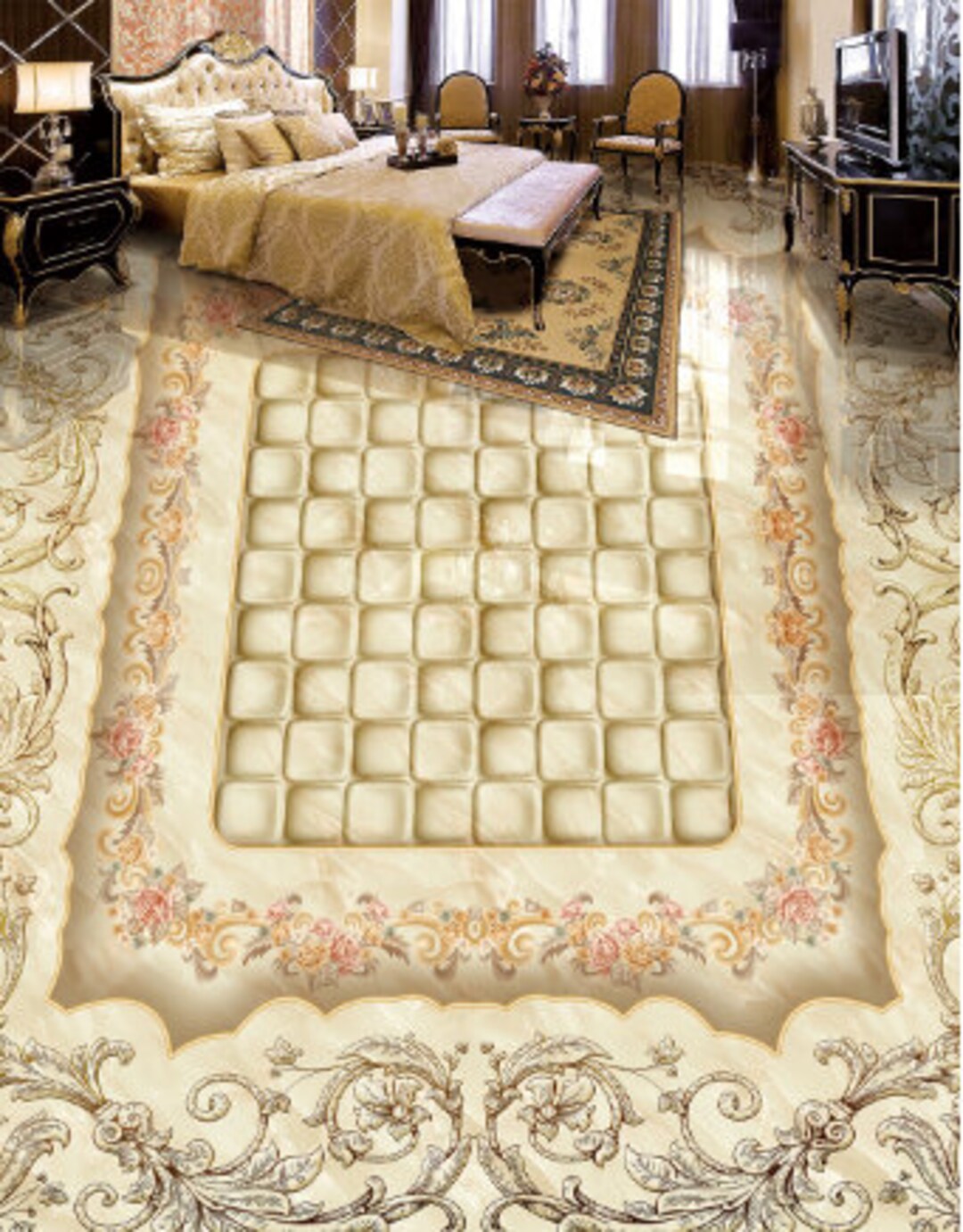 3D Leaves Pattern 1228 Floor Wallpaper Murals Self-adhesive Removable ...