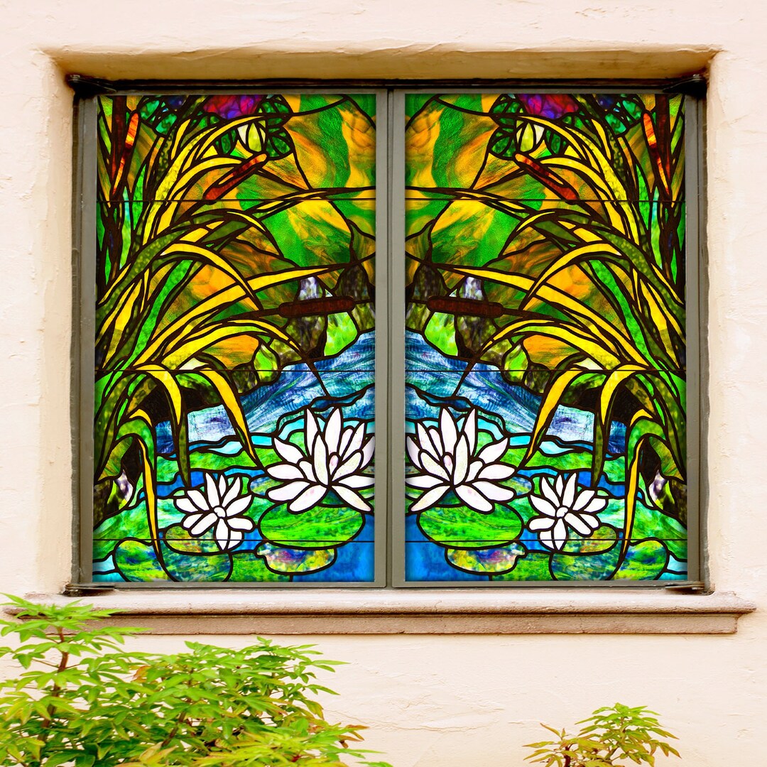 3D White Lotus W27231 Window Film Print Sticker Cling Stained Glass ...