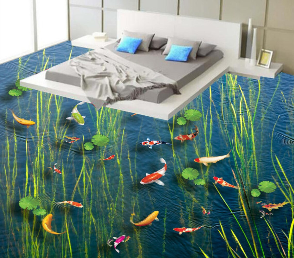 3D Grass Goldfish 0243 Floor Wallpaper Murals Self-adhesive | Etsy