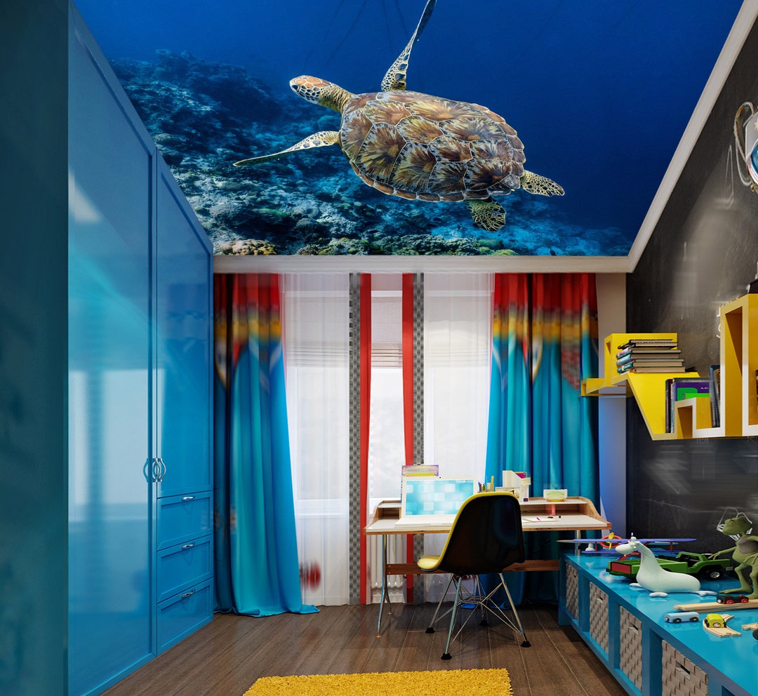 3D Ocean Sea Turtle C1153 Ceiling Wallpaper Removable Self Adhesive ...