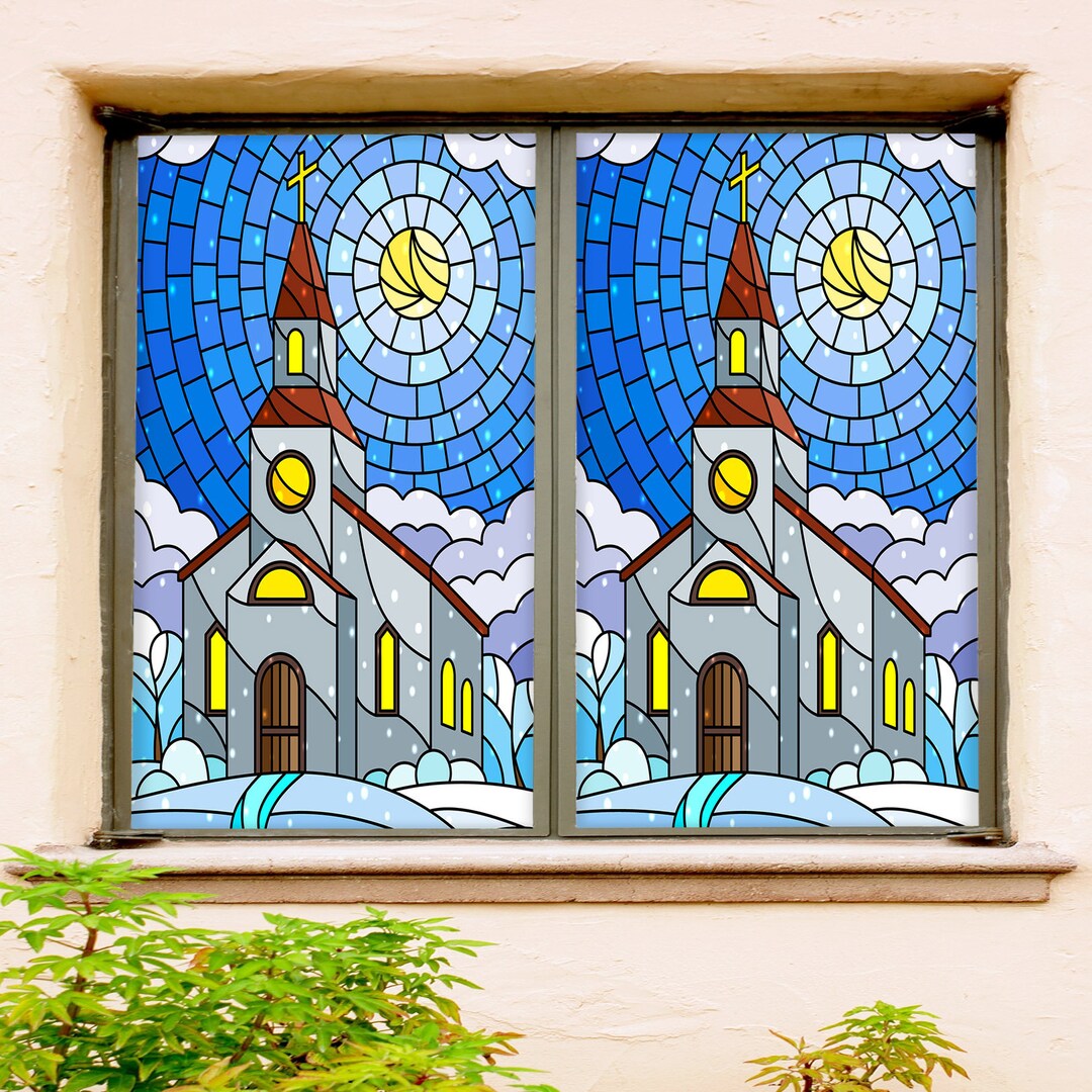 3D Church W494 Window Film Print Sticker Cling Stained Glass Xmas ...