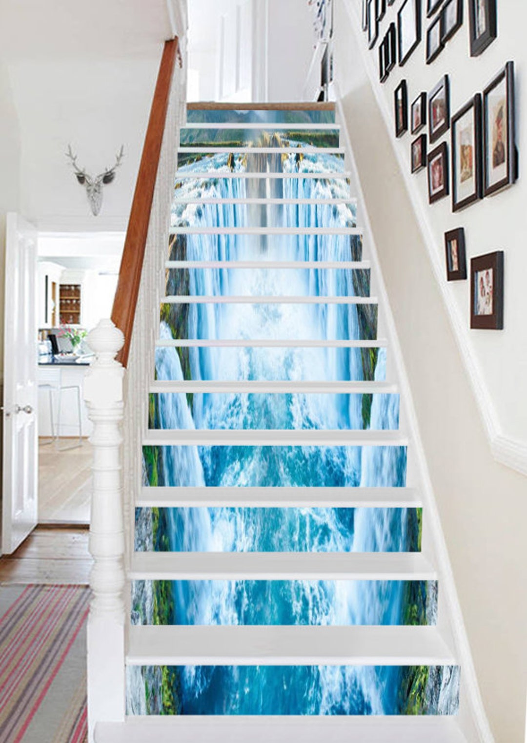 3D Blue Waterfall SS1062 Pattern Tile Marble Stair Risers Decoration ...