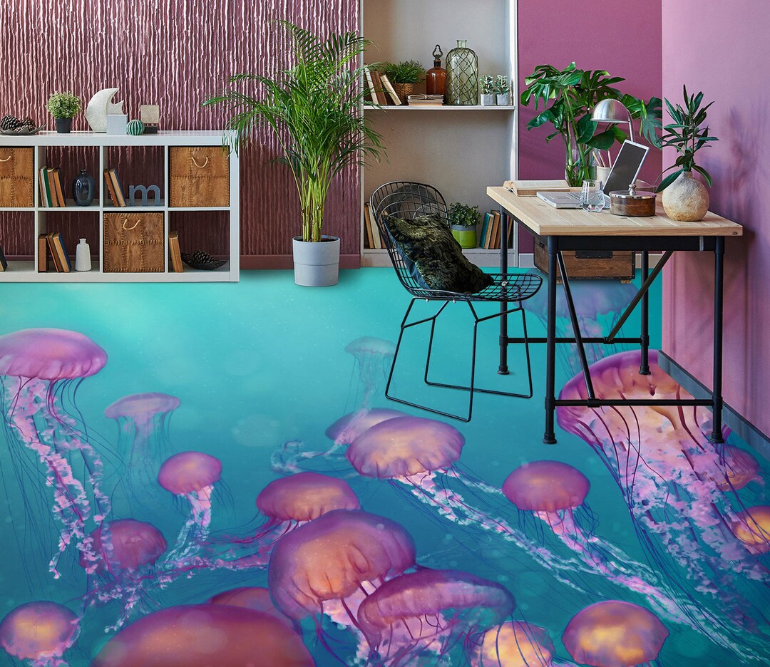 3D Purple Jellyfish 9850 Floor Wallpaper Murals Self-adhesive Removable ...