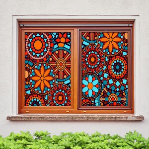 3D Fun Circular Art W2153 Window Film Print Sticker Cling Stained Glass ...