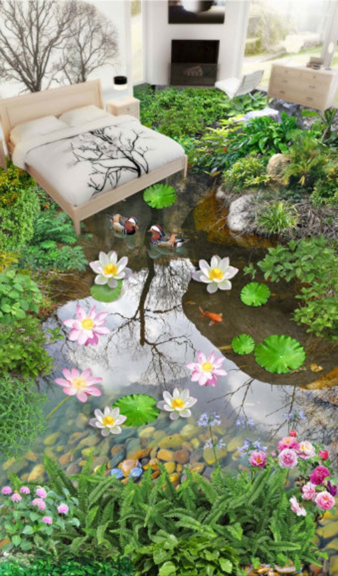 3D Lotus Grass 1204 Floor Wallpaper Murals Self-adhesive Removable ...