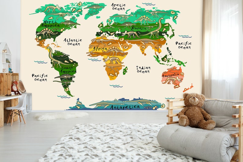 Dinosaur World Map 149 Wallpaper Mural Self Adhesive Peel and - Etsy