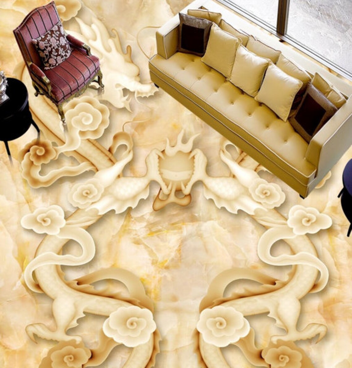 3D Yellow Dragon 0875 Floor Wallpaper Murals Self-adhesive | Etsy