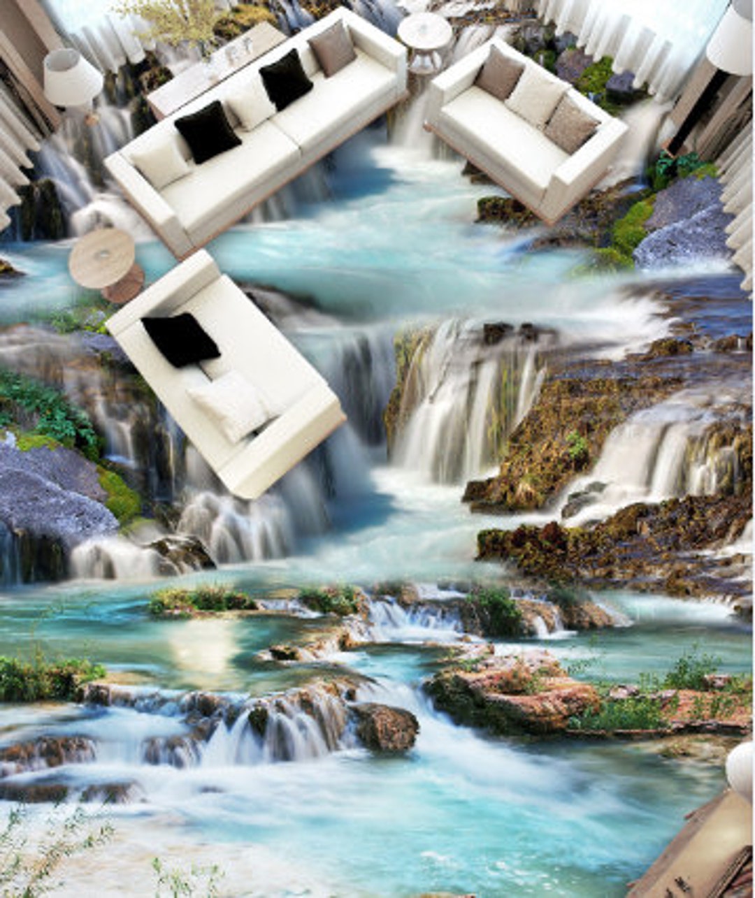 3D Waterfall Lake 0359 Floor Wallpaper Murals Self-adhesive Removable ...