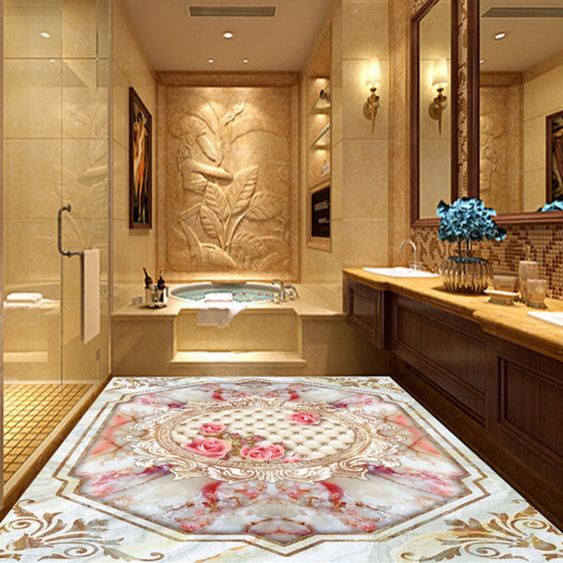 3D Rose Round 1638 Floor Wallpaper Murals Self-adhesive - Etsy