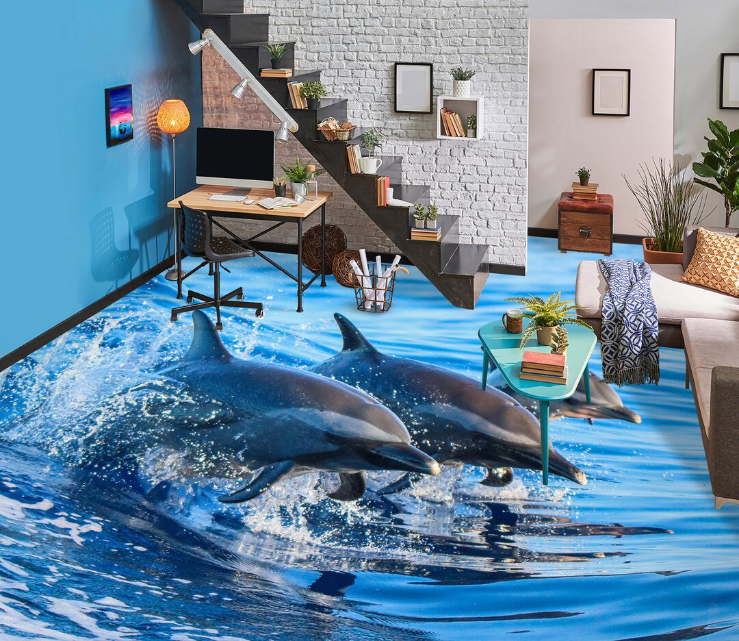 3D Serious Dolphins 8355 Floor Wallpaper Murals Self-adhesive Removable ...