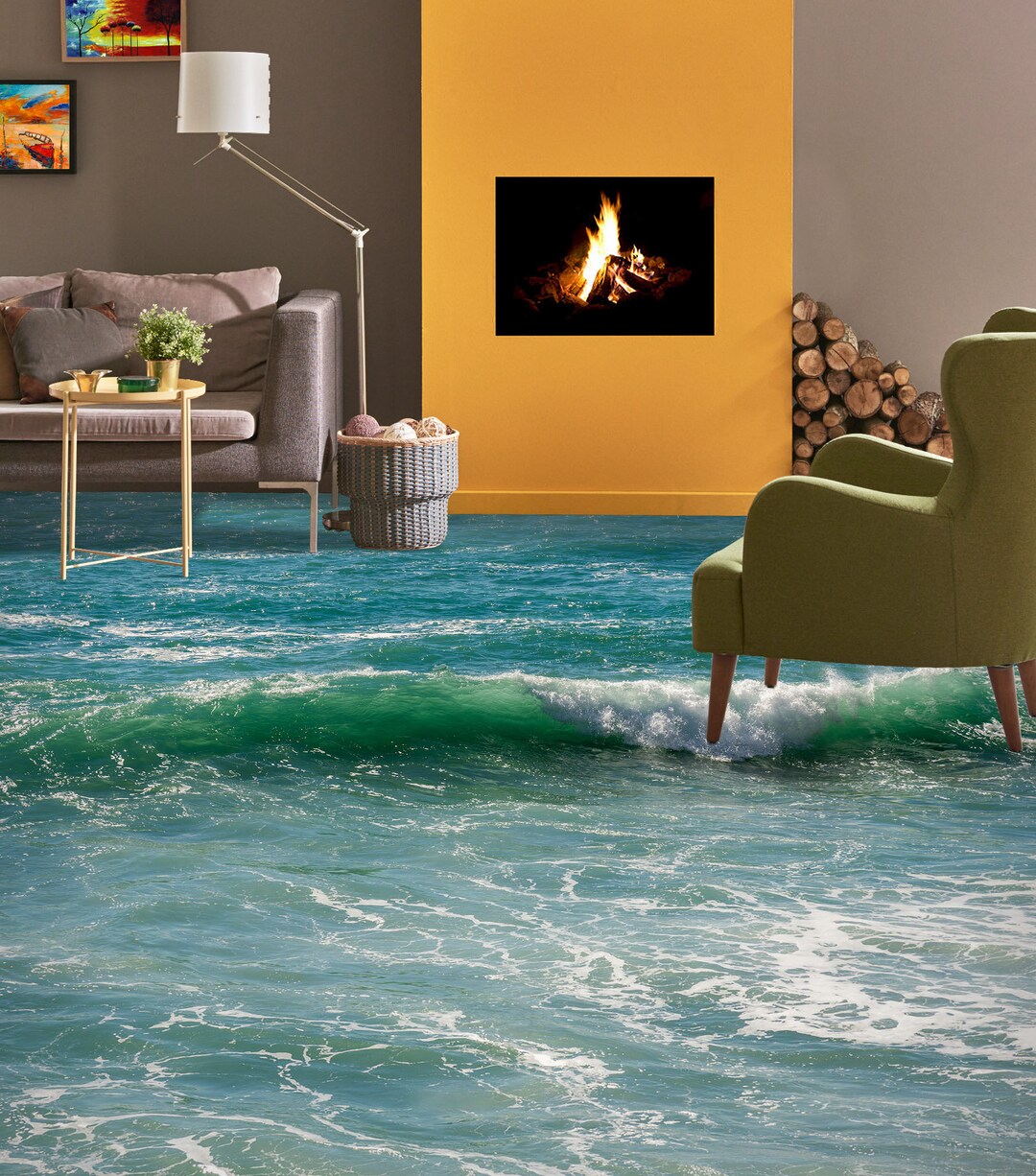 3D Ocean Waves 4838 Floor Wallpaper Murals Self-adhesive Removable ...