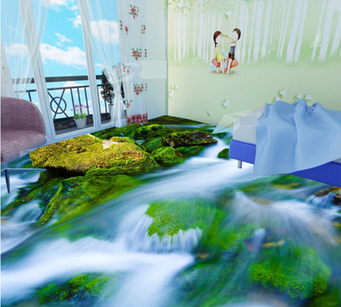 3D River Leaves 0175 Floor Wallpaper Murals Self-adhesive - Etsy