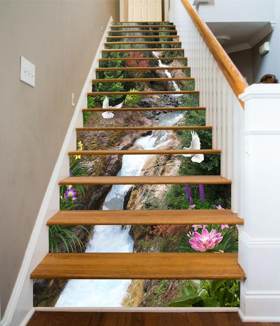 3D Waterfall Pigeon S1861 Pattern Tile Marble Stair Risers Decoration ...