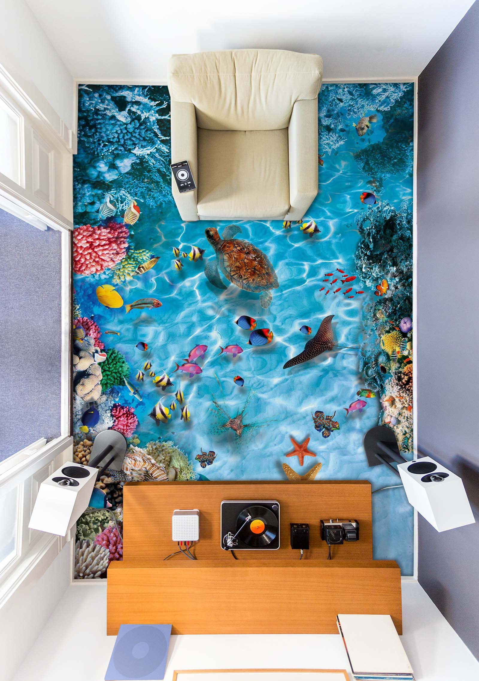 3D Ocean Fish 1396 Floor Wallpaper Murals Self-adhesive Removable ...