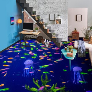 3D Fluorescent Colored Fish 6945 Floor Wallpaper Murals Self-adhesive ...