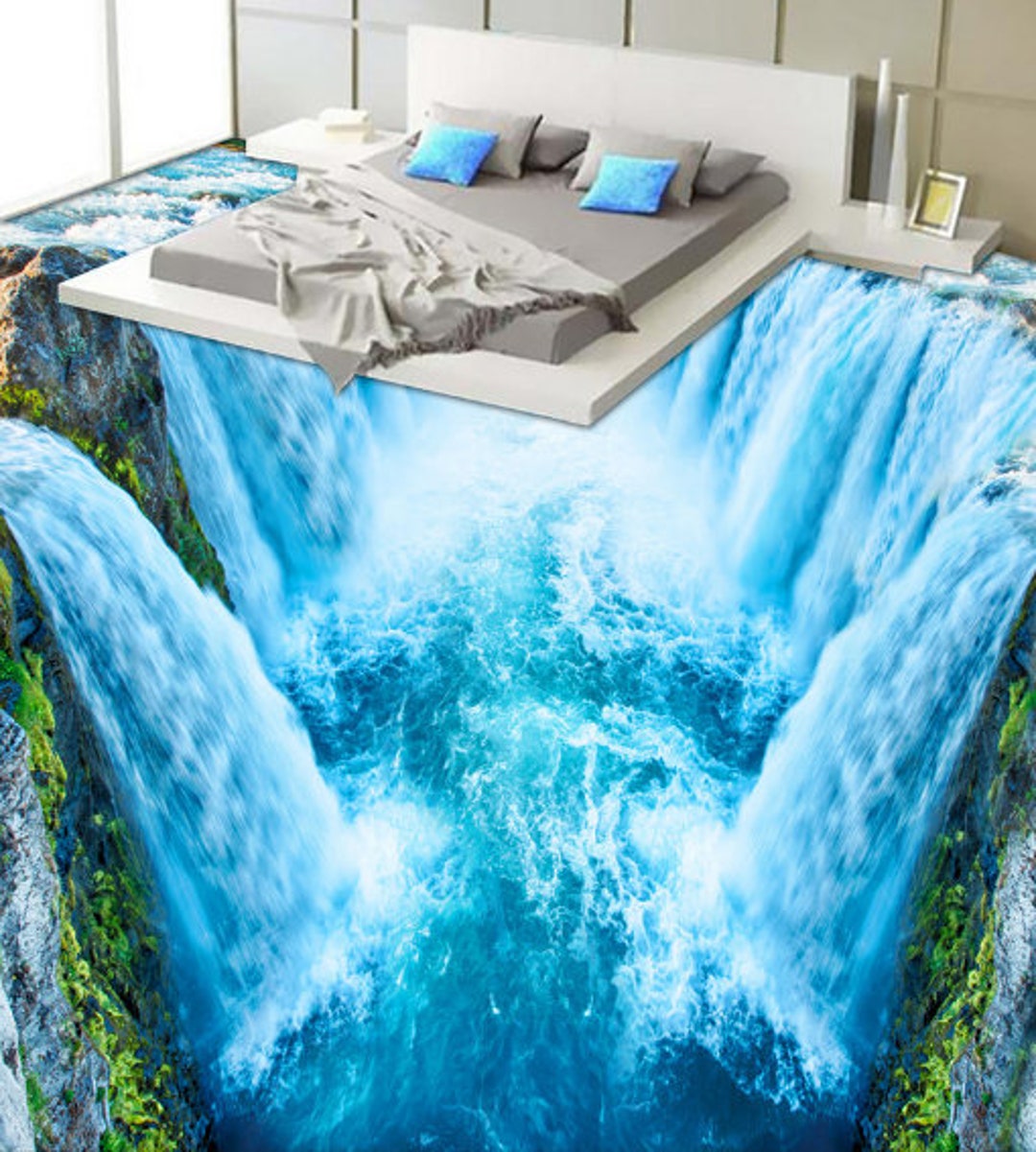 3D Blue Waterfall 1058 Floor Wallpaper Murals Self-adhesive Removable ...