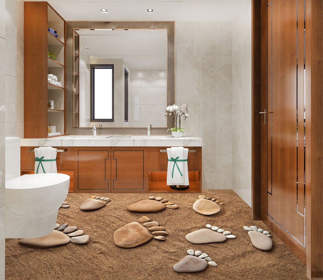 3D Stone Footprints 3216 Floor Wallpaper Murals Self-adhesive Removable ...