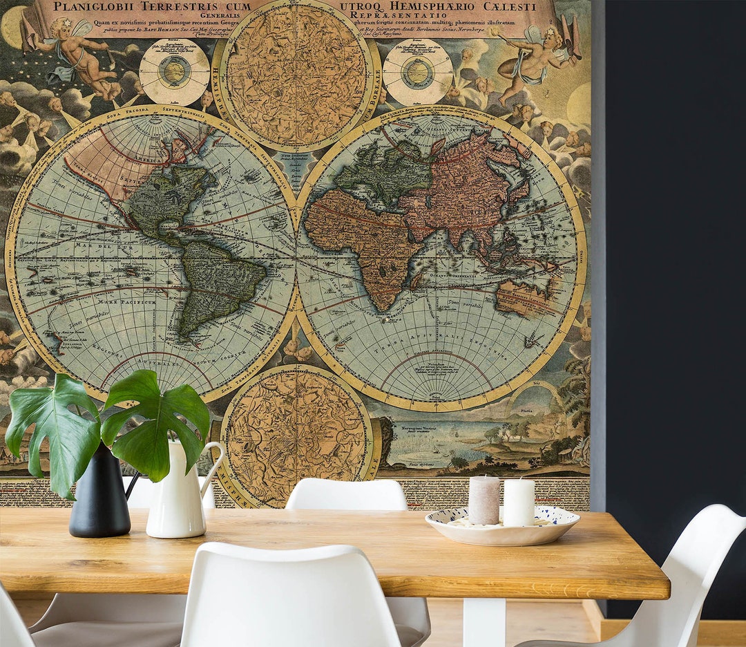 Round World Map 080 Wallpaper Mural Self Adhesive Peel and Stick Wall ...
