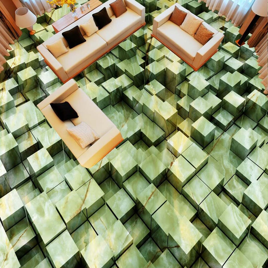 3D Green Bump Square 1657 Floor Wallpaper Murals Self-adhesive ...