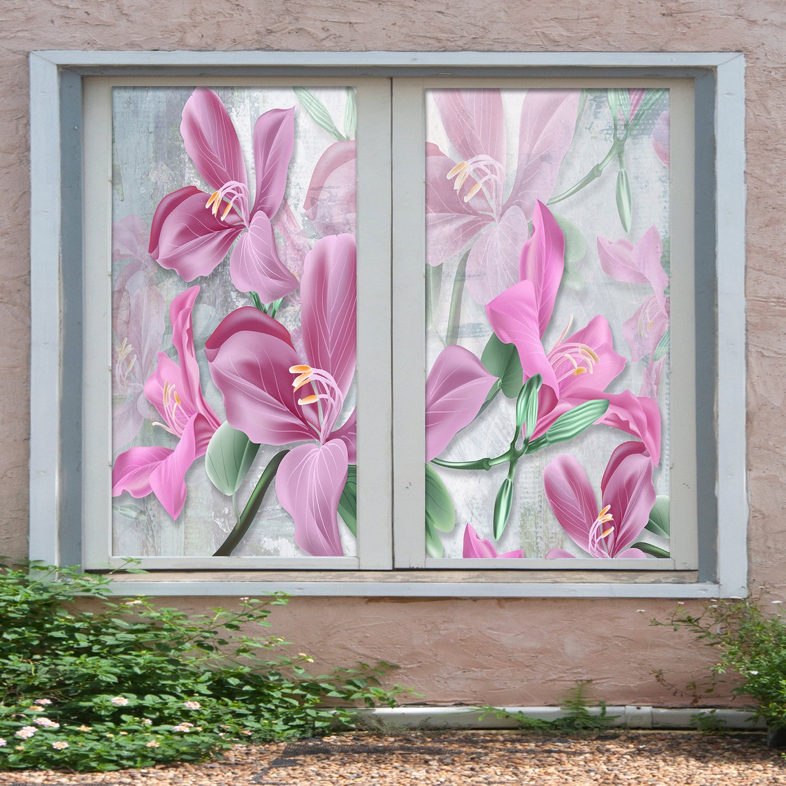3D Pink Flowers W1043 Window Film Print Sticker Cling Stained - Etsy UK