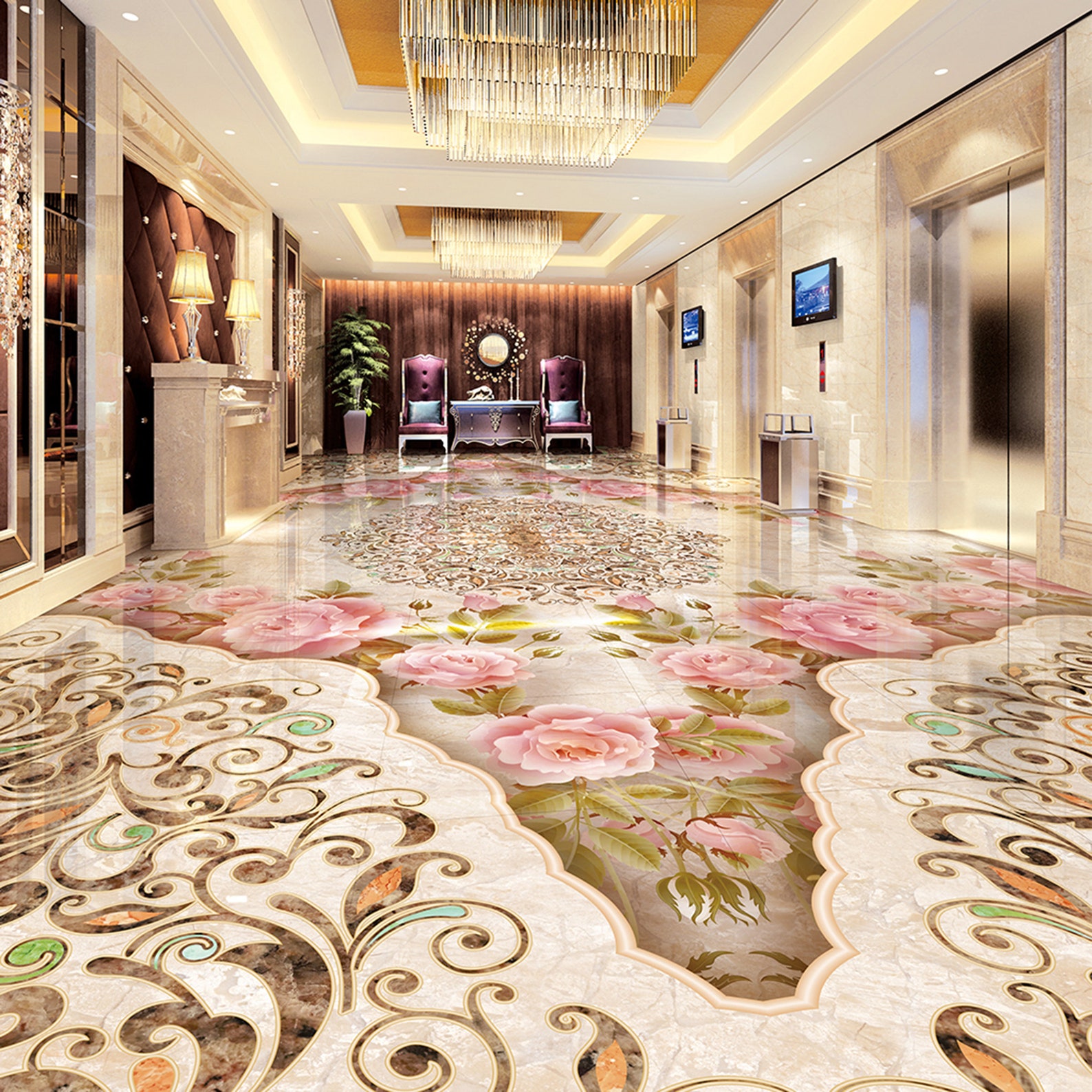 3D Pentagram Rose 1731 Floor Wallpaper Murals Self-adhesive - Etsy