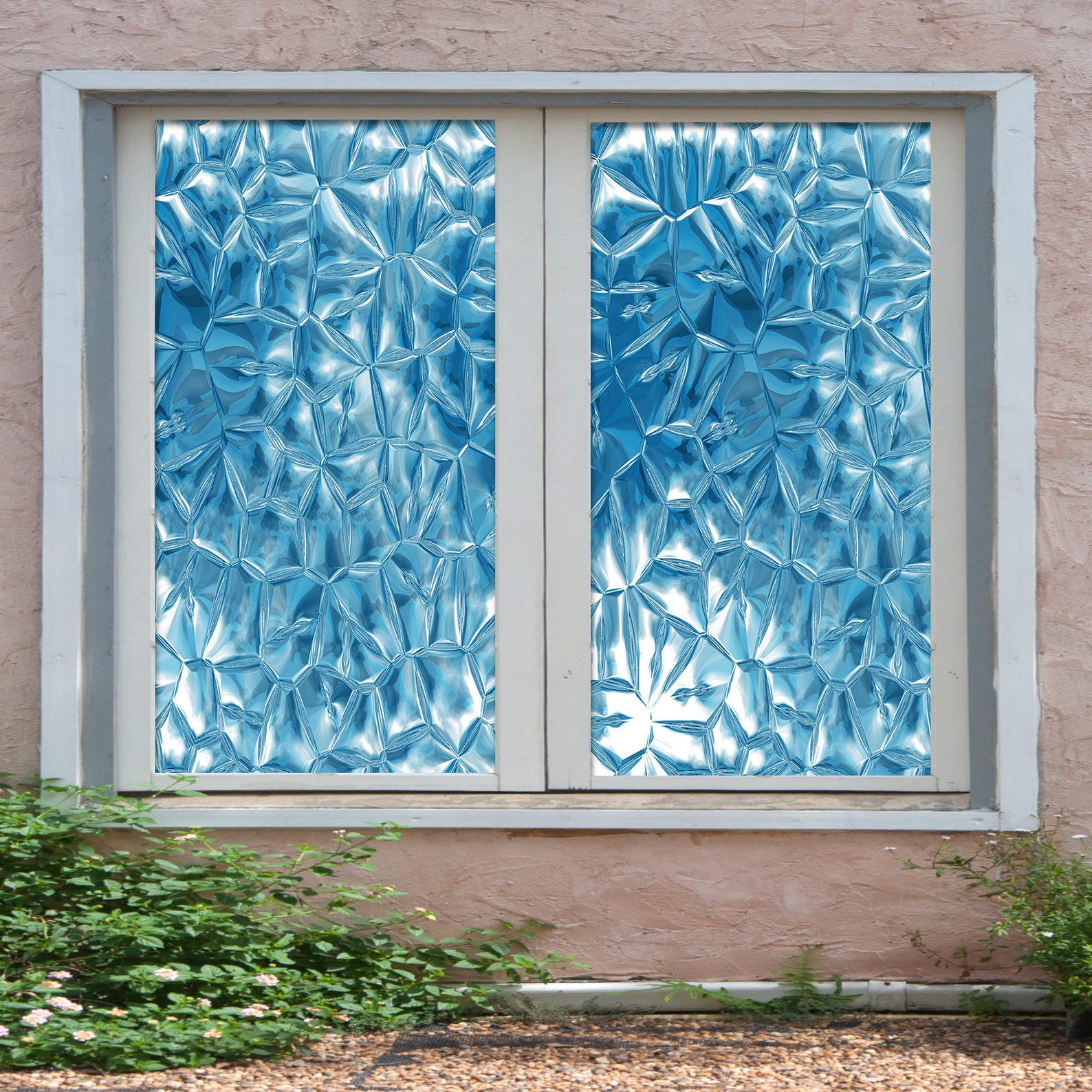 3D Bright Blue W1076 Window Film Print Sticker Cling Stained Glass Xmas ...