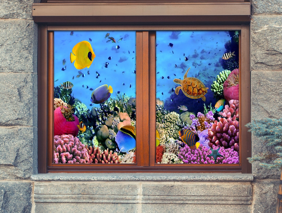 3D Sea Turtle W6134 Window Film Print Sticker Cling Stained Glass Xmas ...