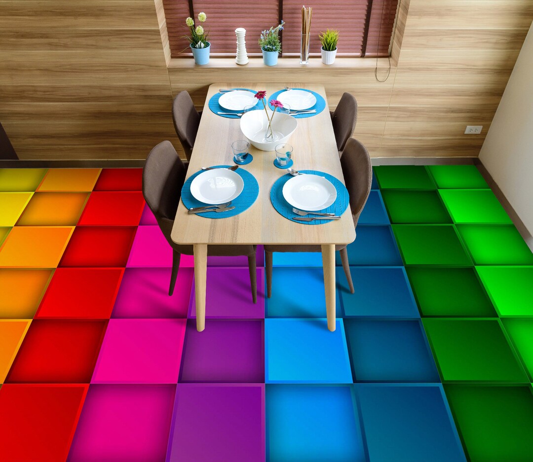 3D Colorful Squares 9663 Floor Wallpaper Murals Self-adhesive Removable ...