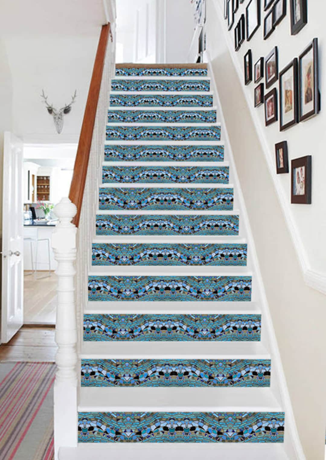 3D Blue Wavy Tiles S1069 Pattern Tile Marble Stair Risers Decoration ...