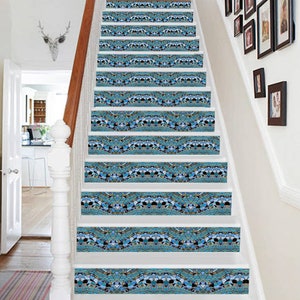 3D Blue Wavy Tiles S1069 Pattern Tile Marble Stair Risers Decoration ...