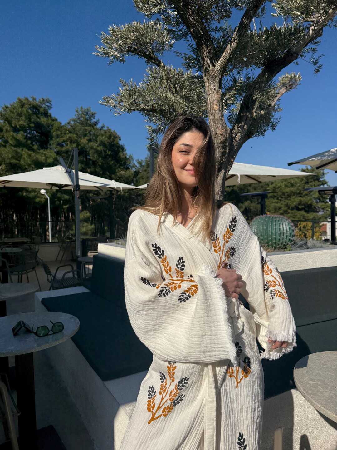 Hand-stamped Muslin Kimono Robe – Ethnic Boho Cotton Loungewear - Etsy